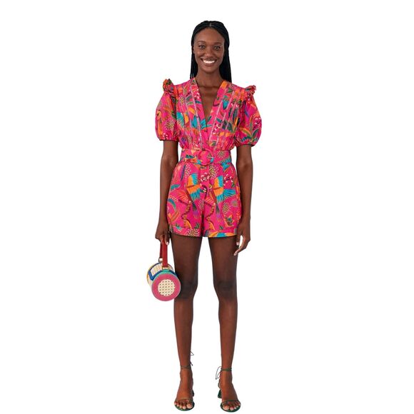 FARM Rio | Pants & Jumpsuits | Farm Rio Macaw Party Pink Romper Medium ...